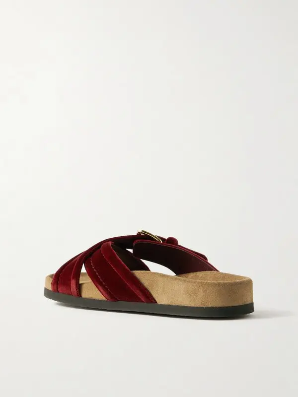 Valentino Garavani Buckled Velvet Slides - Red