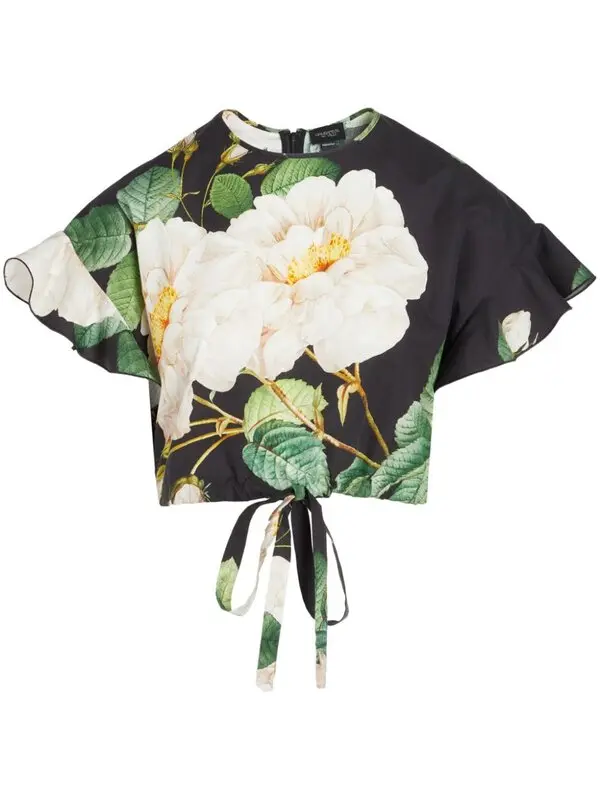 Giambattista Valli Giant Bloom Cropped Blouse - Black