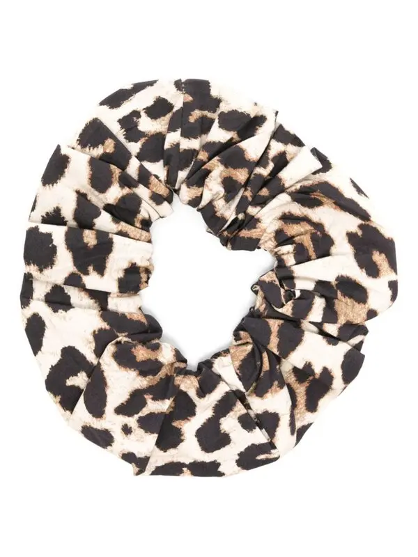 GANNI Animal-print Organic Cotton Scrunchie - Brown