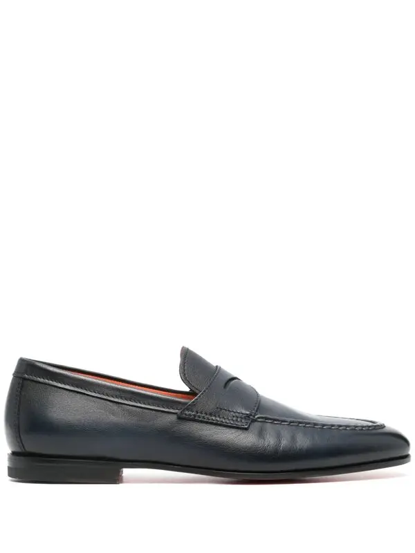 Santoni Penny-slot Leather Loafers - Blue