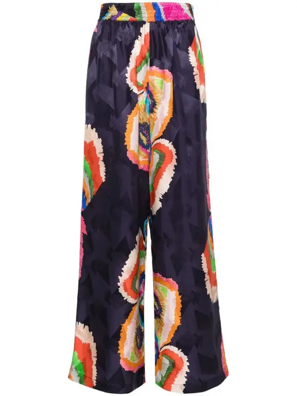 Rianna + Nina Melina Jacquard Silk Trousers - Blue