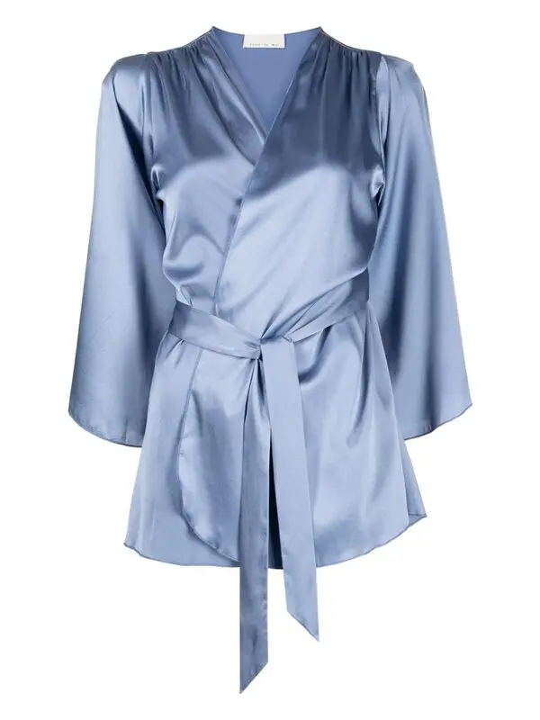Fleur Du Mal Angel Long-sleeve Satin Robe - Blue
