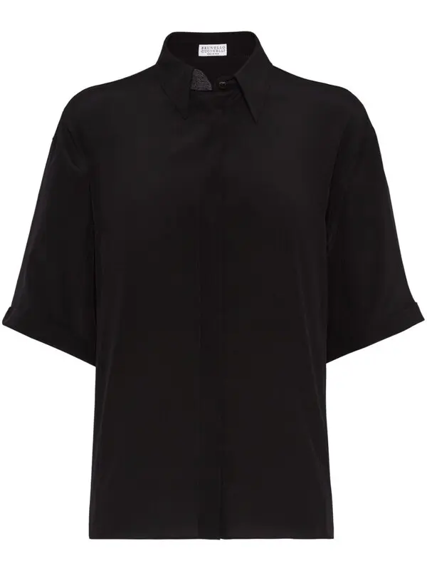 Brunello Cucinelli Monili-bead Embellished Silk Shirt - Black