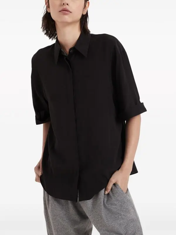 Brunello Cucinelli Monili-bead Embellished Silk Shirt - Black