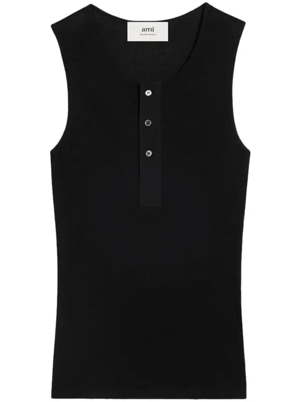 Ami Fine-ribbed Cotton Vest - Black