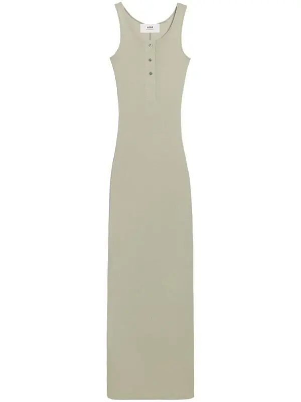 AMI Paris Ribbed Cotton Maxi Dress - Green