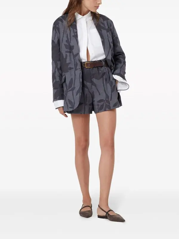 Brunello Cucinelli Ramage Print Linen Mini Shorts