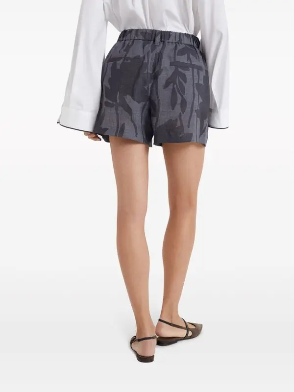 Brunello Cucinelli Ramage Print Linen Mini Shorts