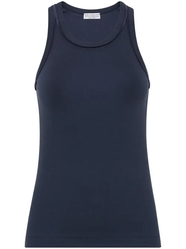 Brunello Cucinelli Sleeveless Tank Top With Satin Trim - Blue