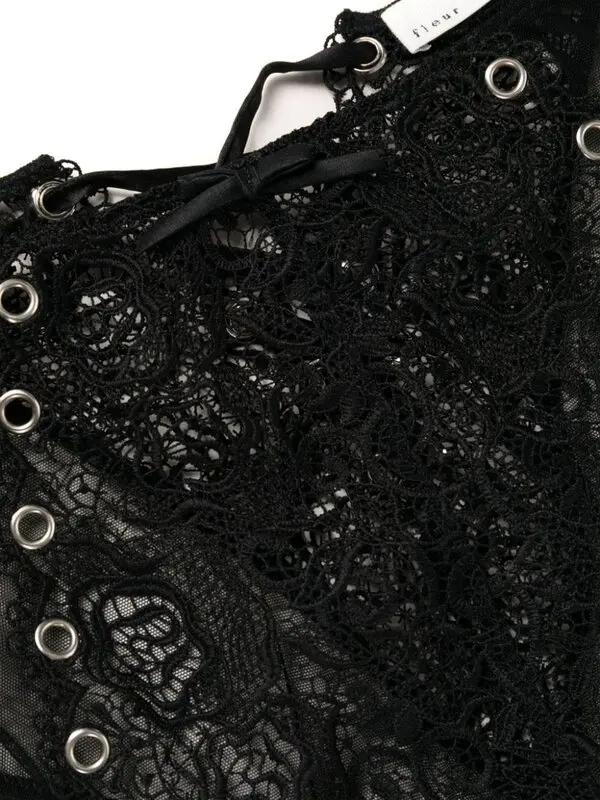 FLEUR DU MAL Eyelet-embellished Lace-up Panty