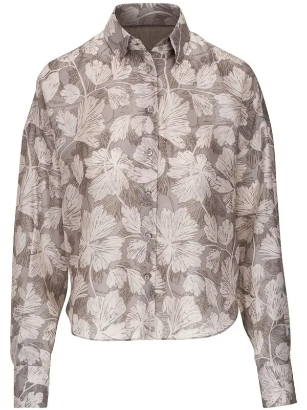 Brunello Cucinelli Floral-print Silk Shirt - Grey