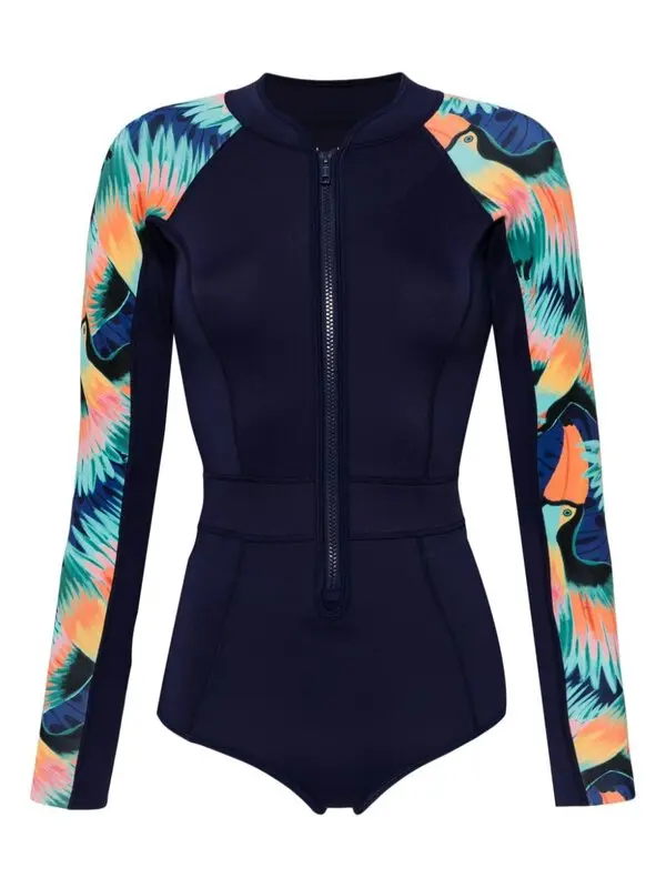DUSKII Tropical Print Long-sleeved Surf Suit - Blue