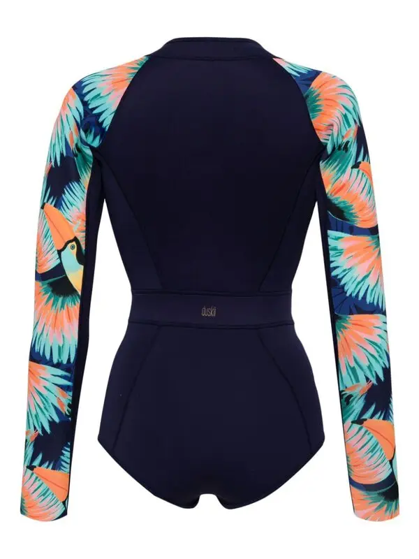 DUSKII Tropical-print Long-sleeved Swimsuit