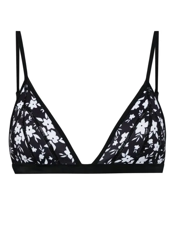 DUSKII Triangle-cup Floral-print Bikini Top - Black