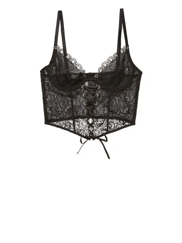FLEUR DU MAL Eyelet-embellished Lace-up Bustier