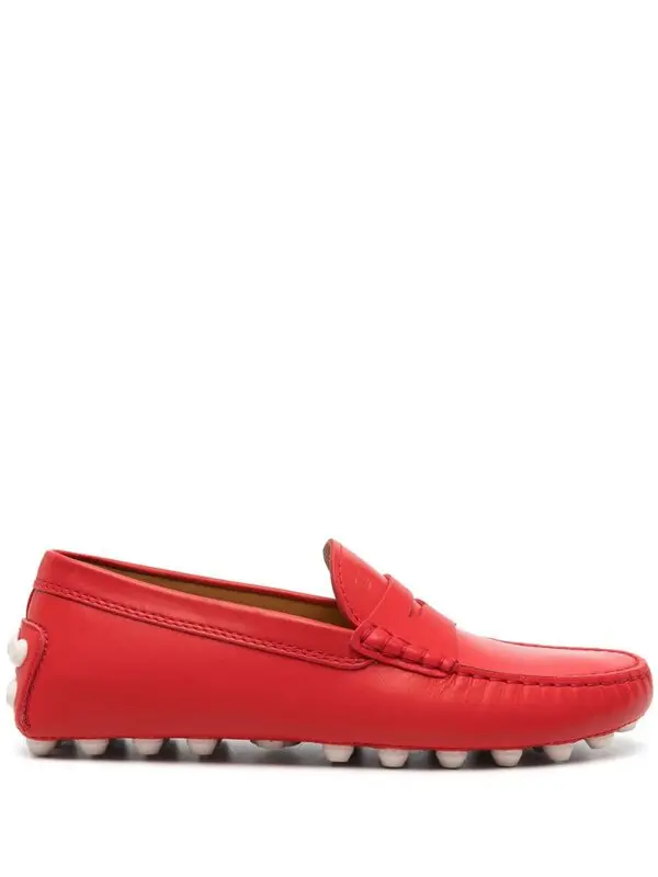 TOD'S Gommino Bubble Leather Penny Loafers - Red