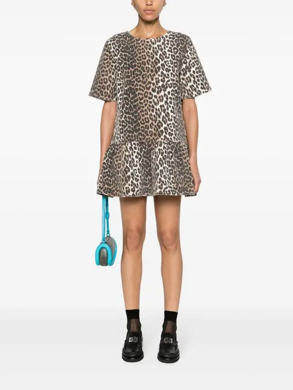 GANNI Leopard-print Denim Mini Dress
