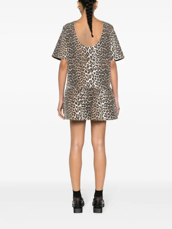 GANNI Leopard-print Denim Mini Dress
