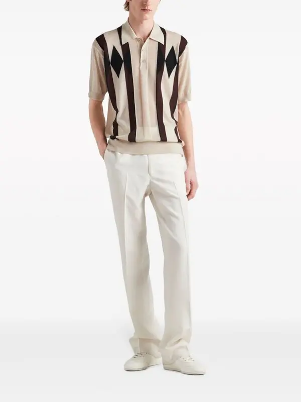 Prada Argyle-Knit Cashmere Polo Top - Neutrals | Editorialist