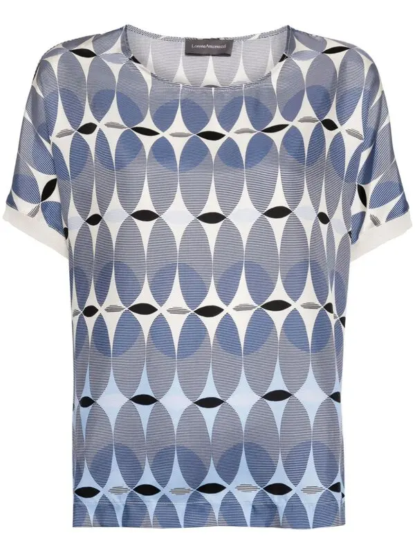 Lorena Antoniazzi Geometric-print Silk T-shirt - Blue