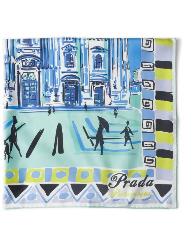 Prada Pittoresque 90 Milan-print Foulard - Blue
