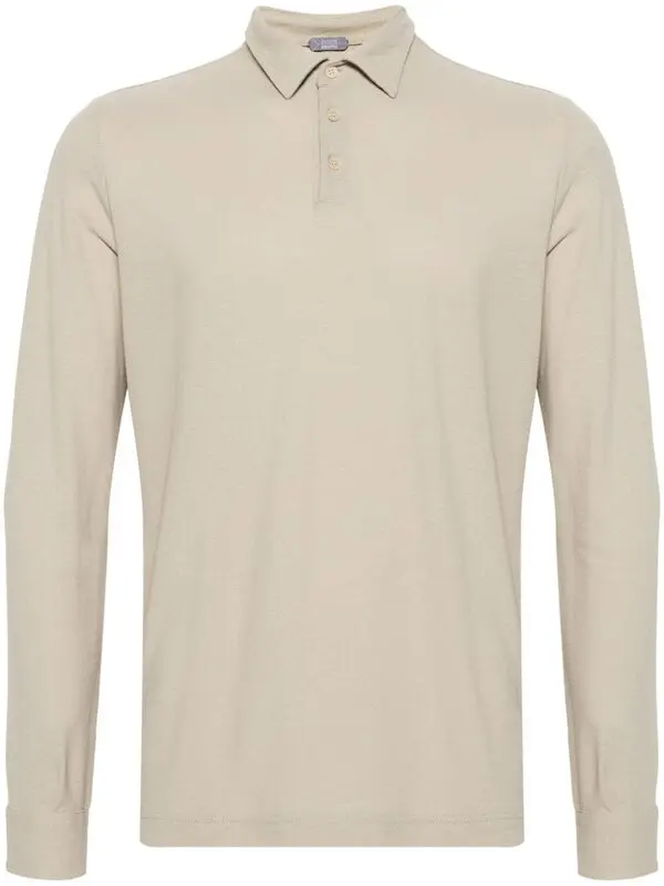 ZANONE Long-sleeve Cotton Polo Shirt - Brown