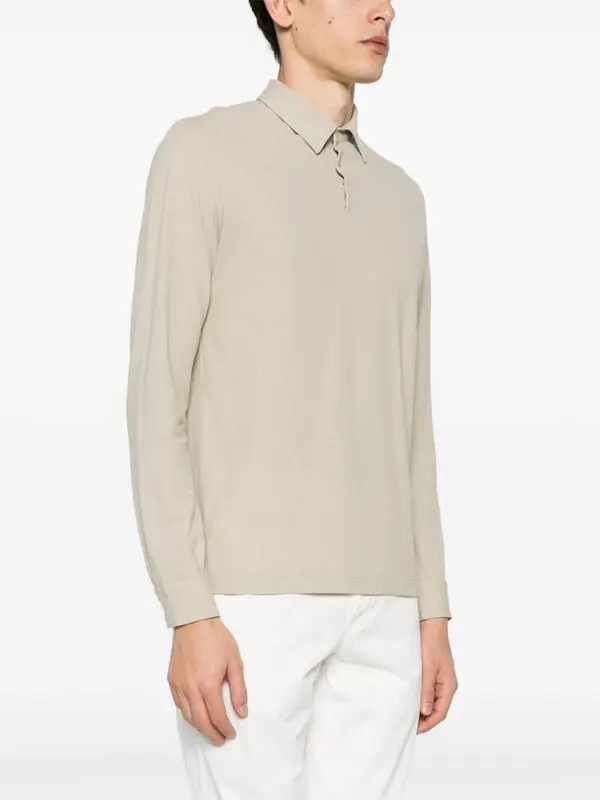 ZANONE Long-sleeve Cotton Polo Shirt - Brown