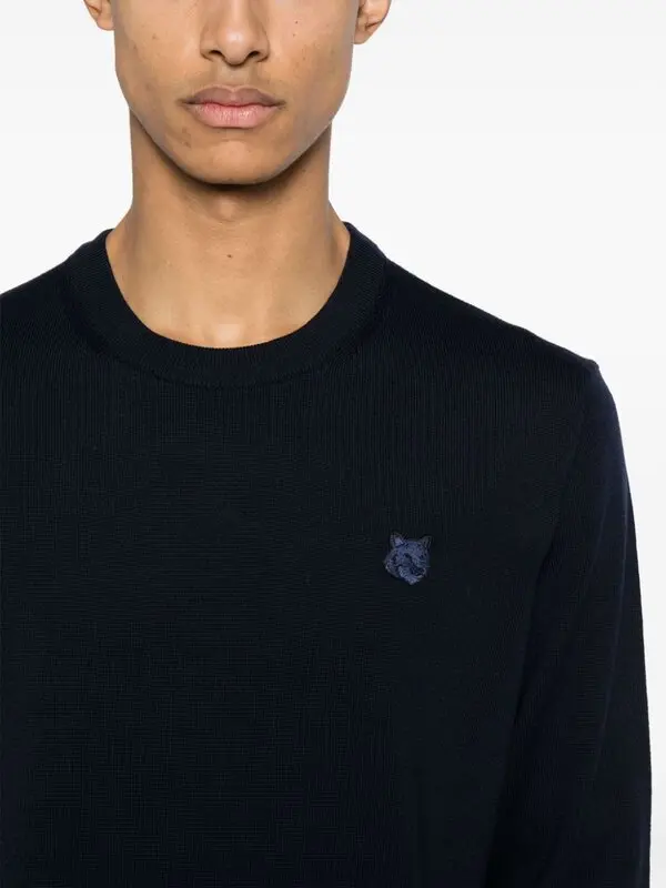 Maison Kitsuné Fox-motif Wool Jumper - Blue