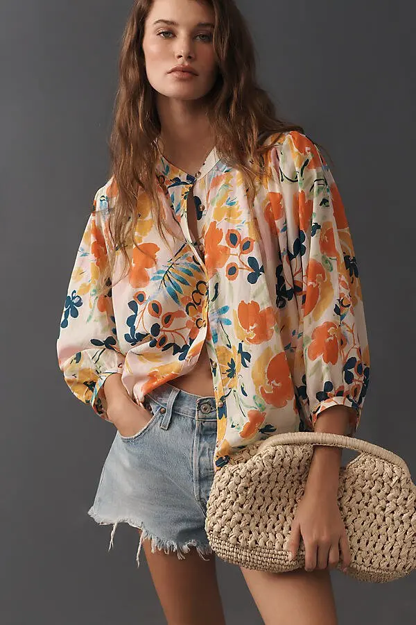 PILCRO The Sidney Batwing Blouse: Shrunken Edition - Ivory Floral
