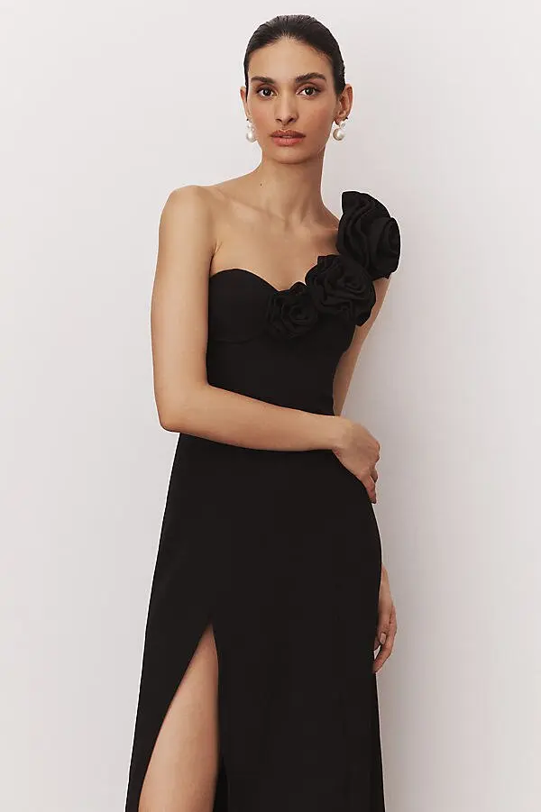 The Wolf Gang Flores One-Shoulder Midi Dress - Black | Editorialist