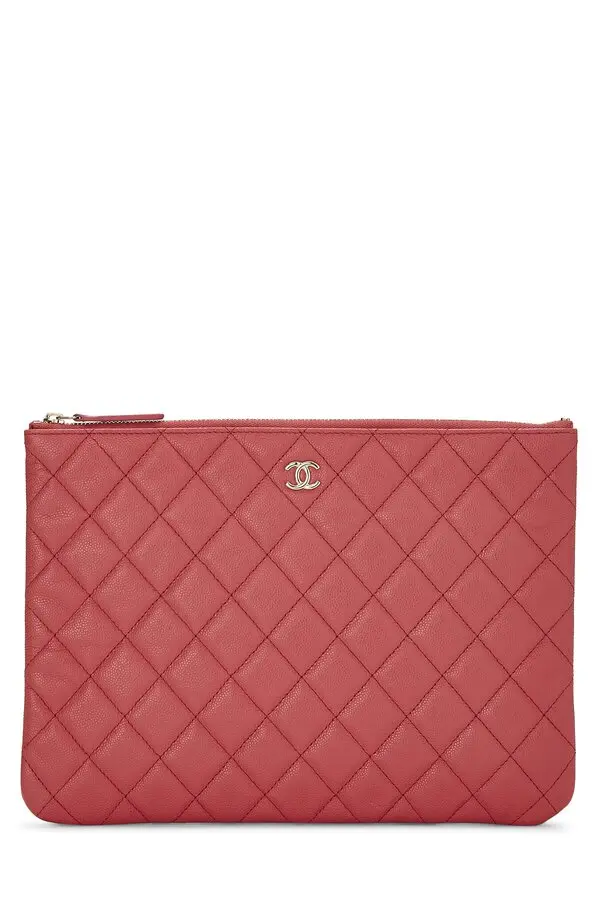 Chanel Quilted Caviar O Case Zip Pouch Large