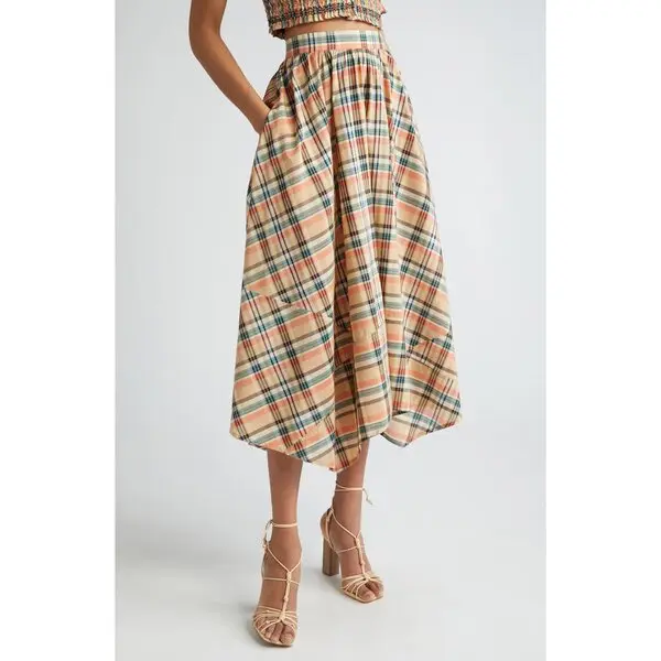 Ulla Johnson Annette Plaid Asymmetric Midi Skirt