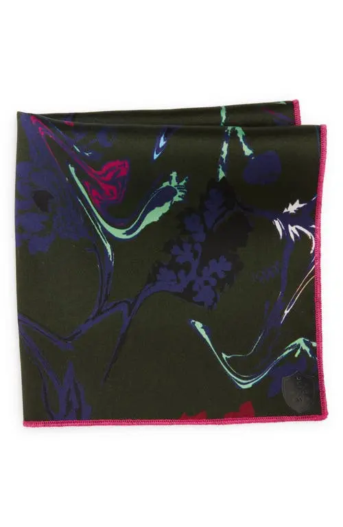 CLIFTON WILSON Floral Silk Pocket Square - Hunter Green