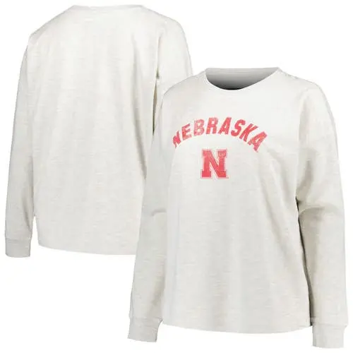 Profile Nebraska Huskers Distressed Arch Over Logo Neutral Boxy Pullover Sweatshirt