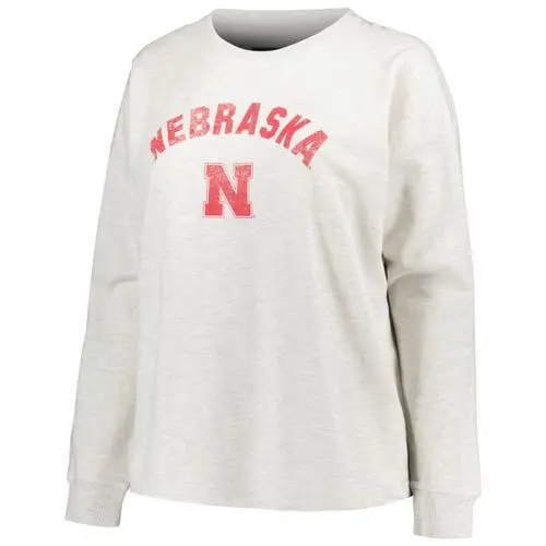 Profile Nebraska Huskers Distressed Arch Over Logo Neutral Boxy Pullover Sweatshirt