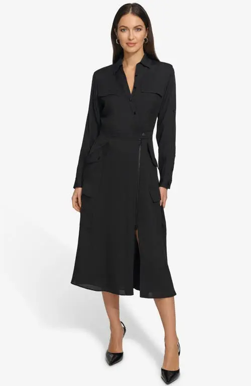 Dkny Cargo Midi Shirt Dress - Black