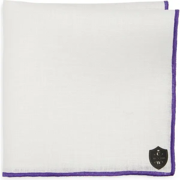 CLIFTON WILSON White Linen Pocket Square With Trim - Purple