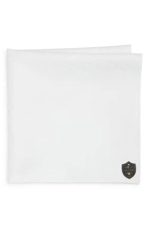 CLIFTON WILSON Cotton Herringbone Pocket Square - White