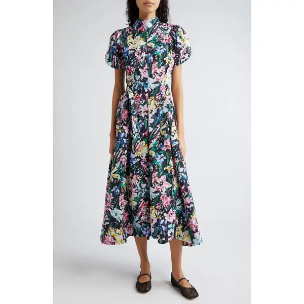 3.1 Phillip Lim Flowerworks Cotton Midi Dress - Black Multi