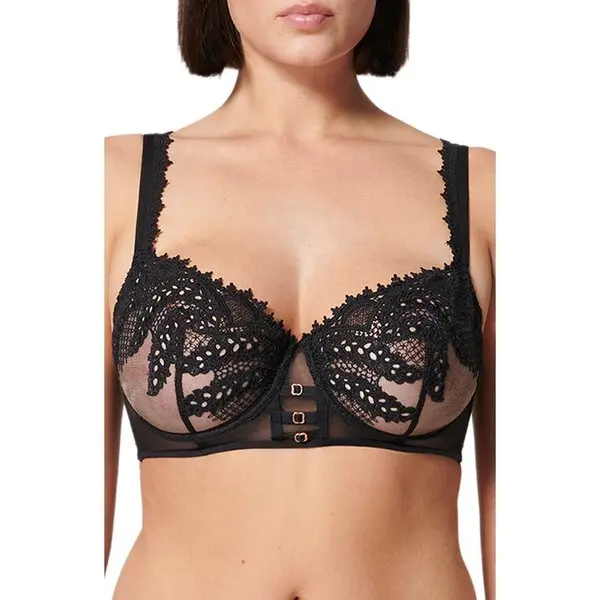 Simone Perele Mystic Underwire Embroidered Mesh Demi Bra - Black