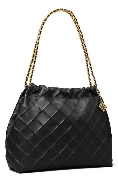 Tory Burch Fleming Soft Quilted Leather Hobo Bag - Black