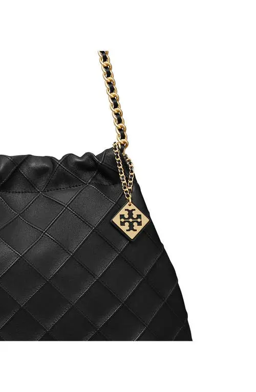 Tory Burch Fleming Soft Quilted Leather Hobo Bag - Black