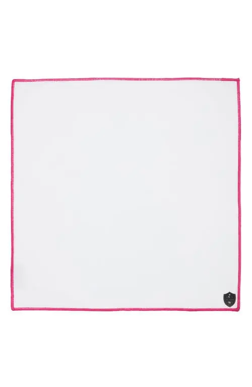 CLIFTON WILSON White Cotton Herringbone Pocket Square With Trim - Fuchsia