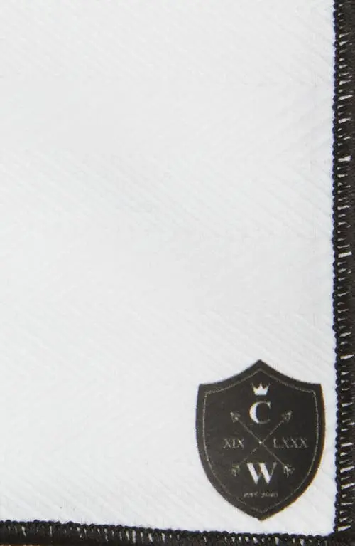CLIFTON WILSON White Cotton Herringbone Pocket Square With Trim - Black
