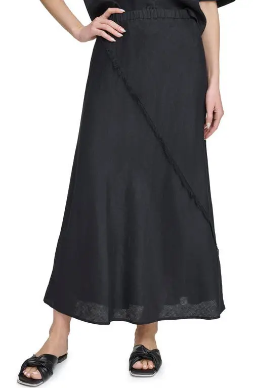 Dkny Linen Midi Skirt - Black