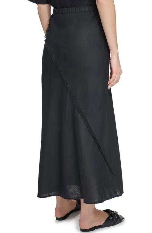 Dkny Linen Midi Skirt - Black
