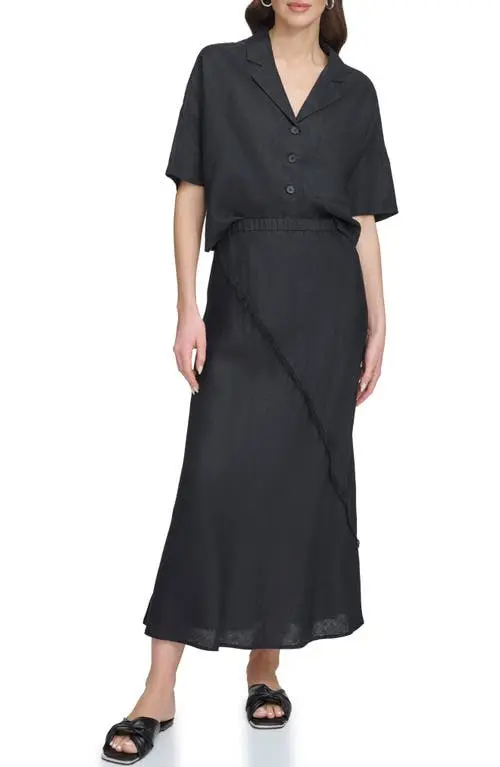 Dkny Linen Midi Skirt - Black