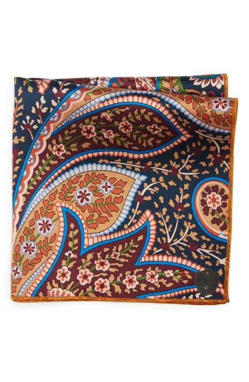 CLIFTON WILSON Paisley Silk Pocket Square - Tan