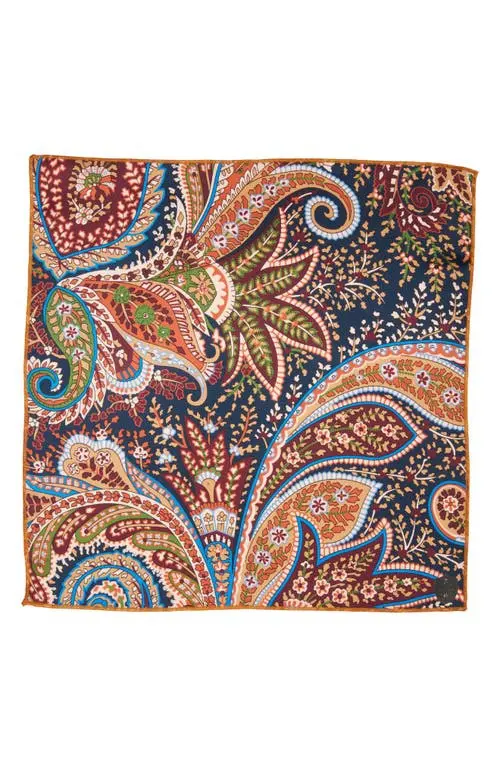CLIFTON WILSON Paisley Silk Pocket Square - Tan