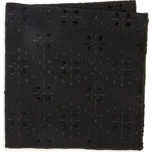 CLIFTON WILSON Broderie Anglaise Cotton Pocket Square - Black